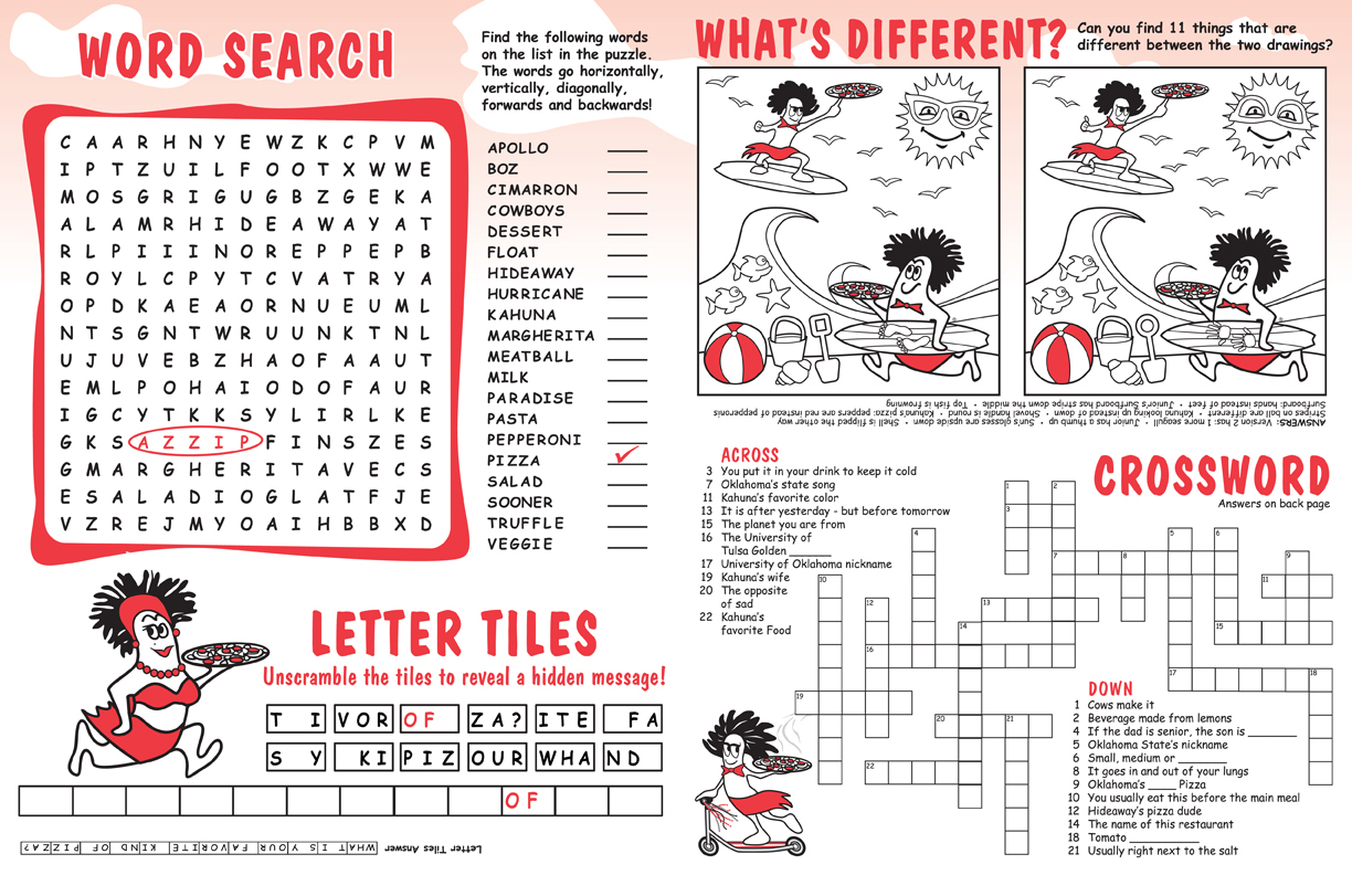 Hideaway Pizza Kids Menu Design - Bob Paltrow Design