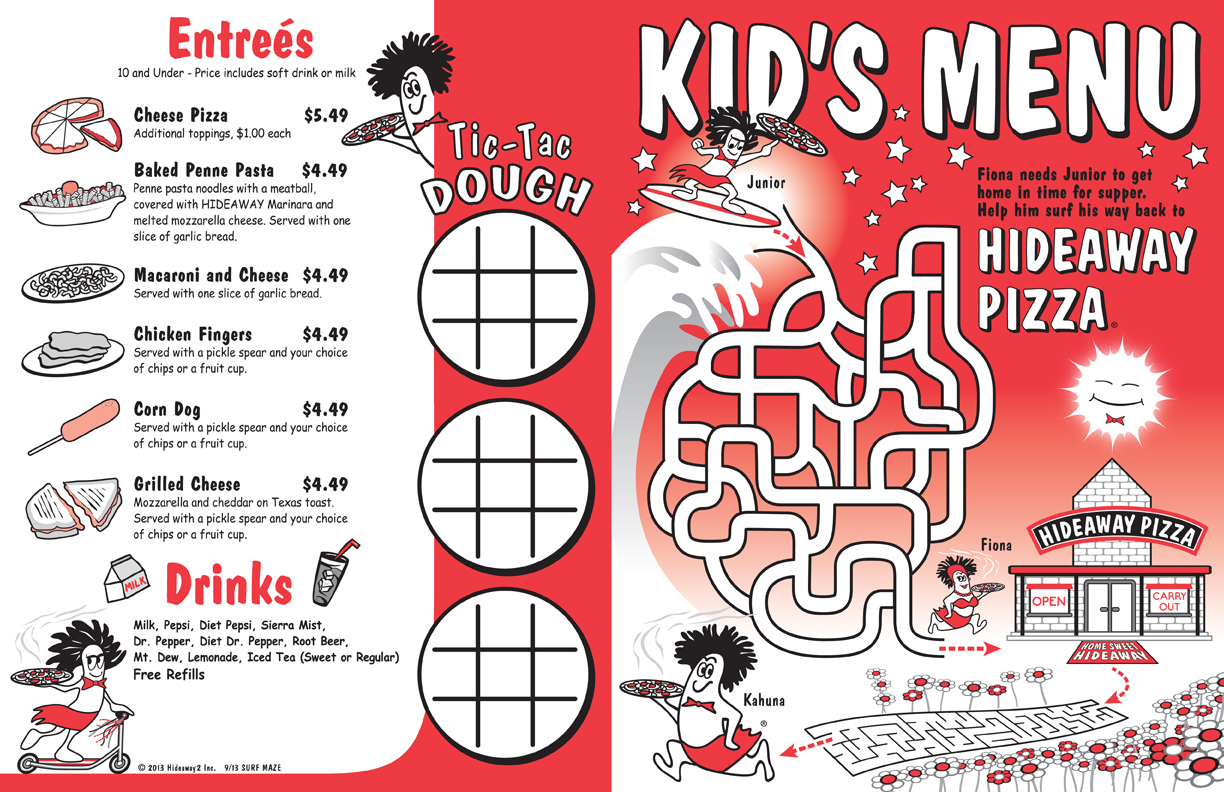 Hideaway Pizza Kids Menu Design - Bob Paltrow Design