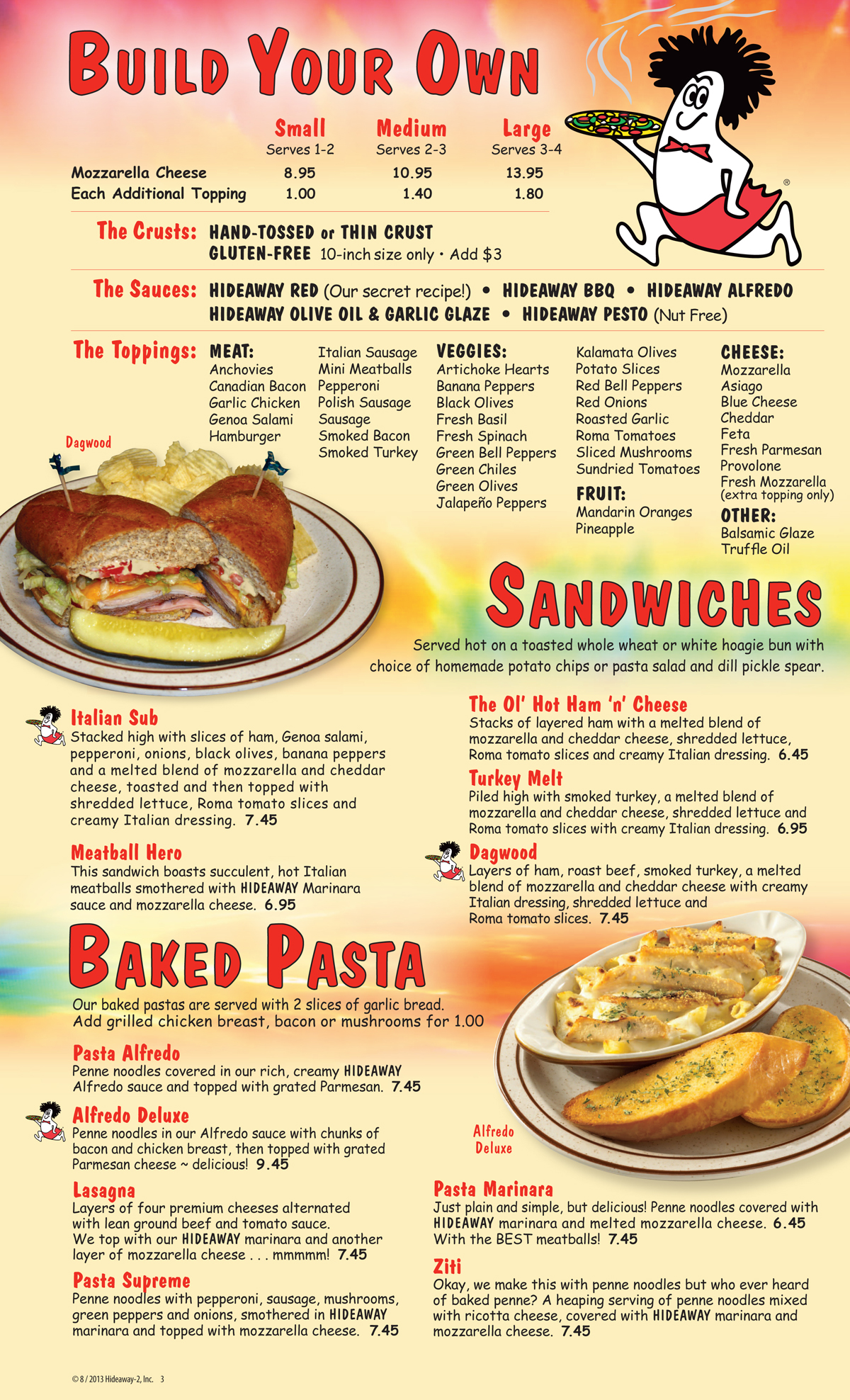 Hideaway Pizza Main Menu 2013 - Bob Paltrow Design